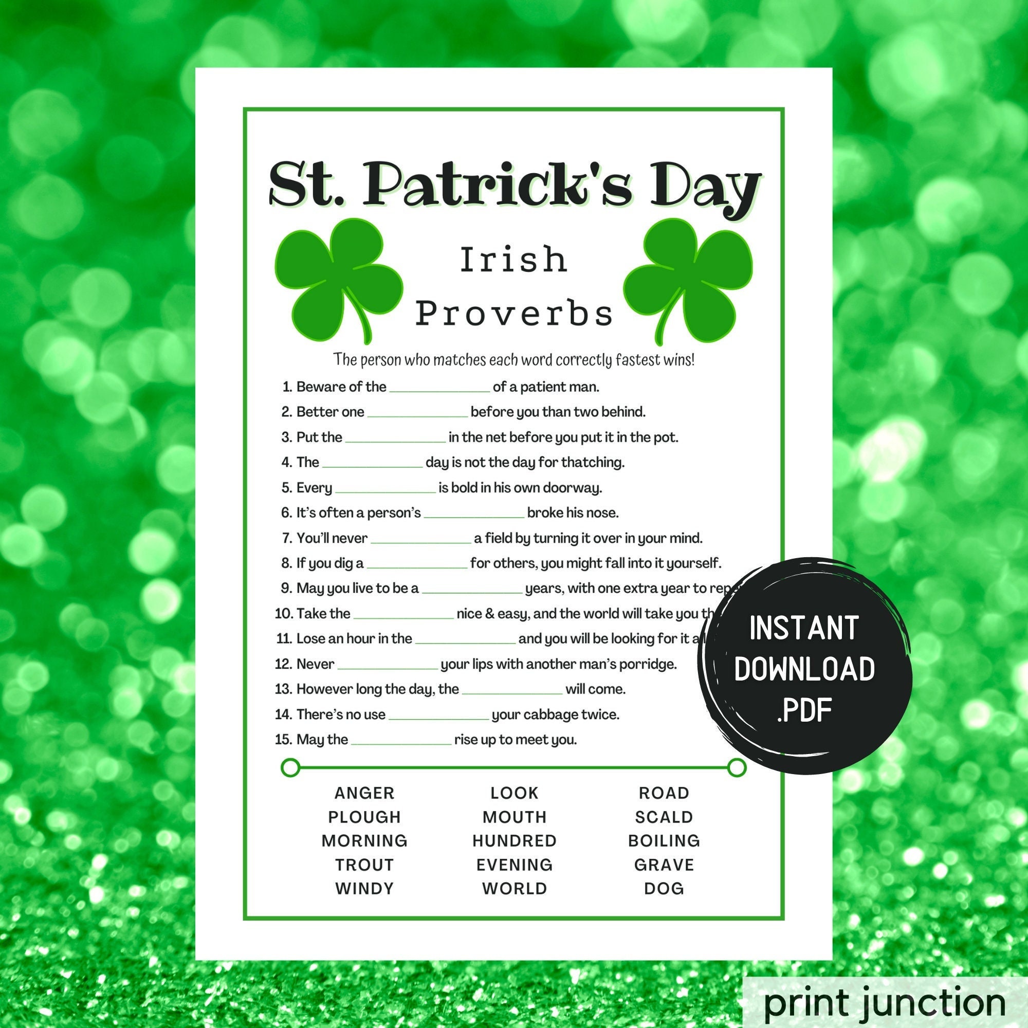 St Patricks Day Trivia, Irish Proverbs Game, St Patrick's Trivia Game ...