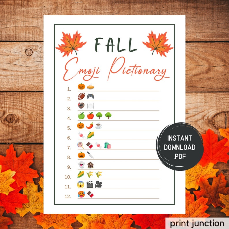 Fall Emoji Pictionary, Printable Fall Party Games, Fall Activities for ...