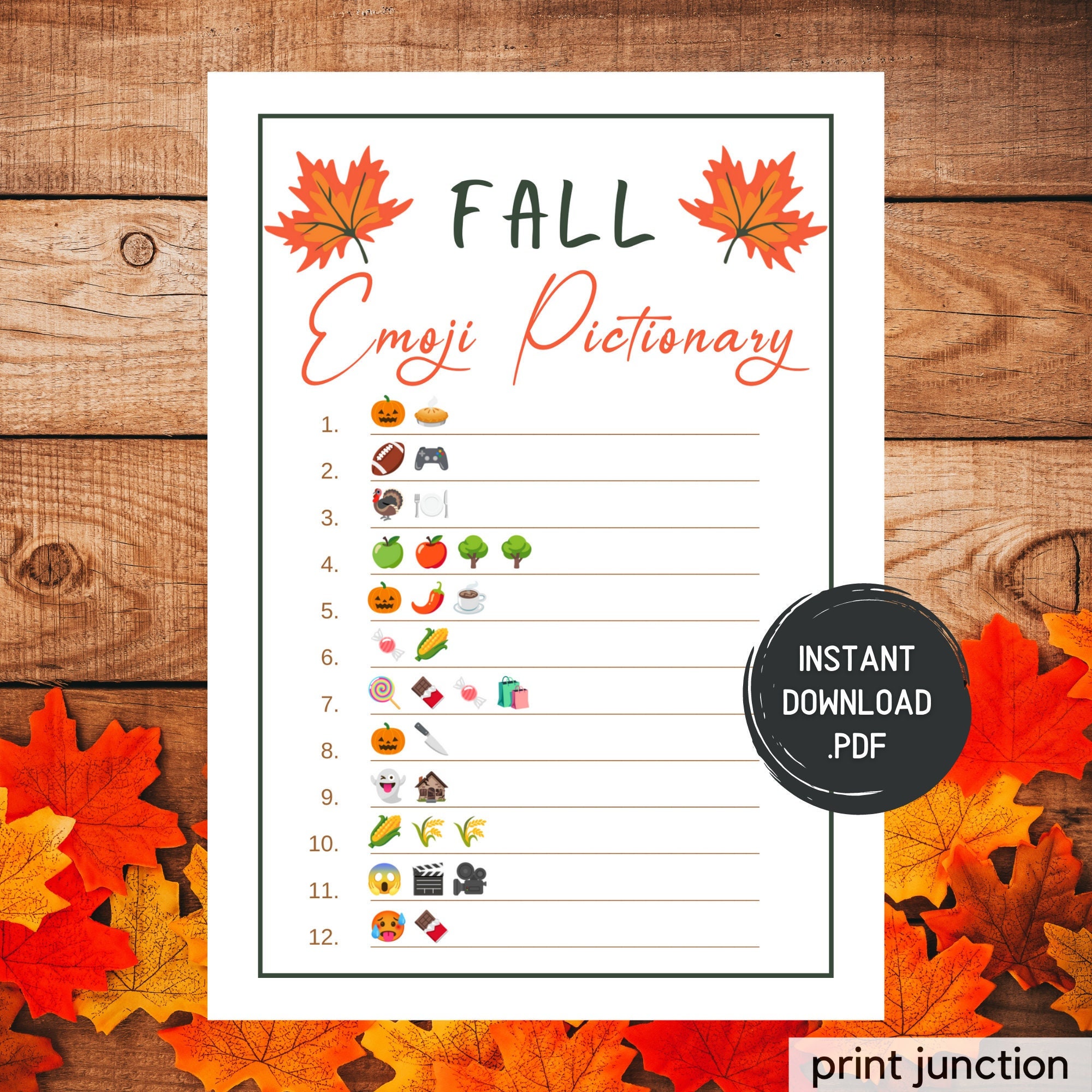 Fall Emoji Pictionary, Printable Fall Party Games, Fall Activities for ...