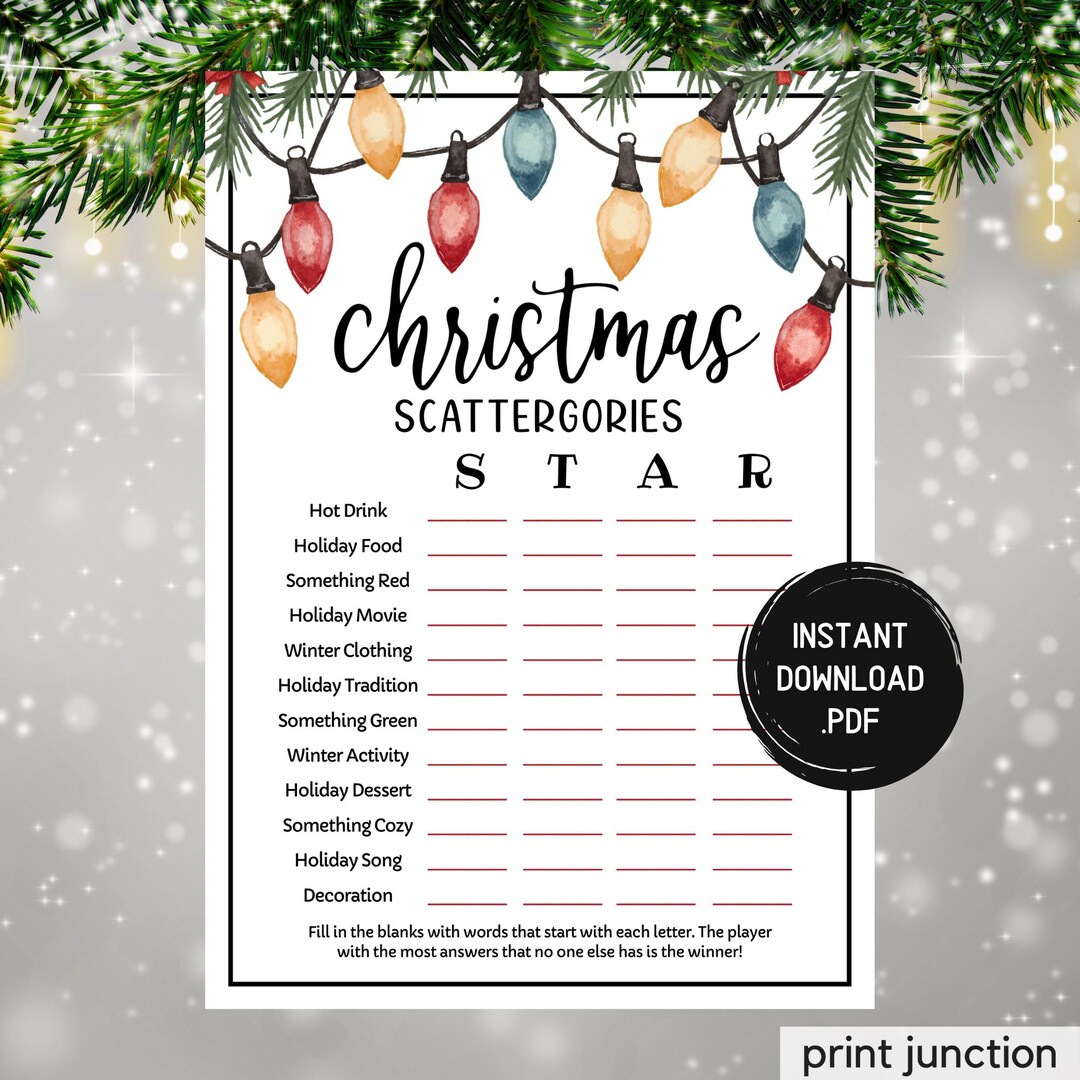 Christmas Scattergories Game, Holiday Party Game, Printable Christmas ...