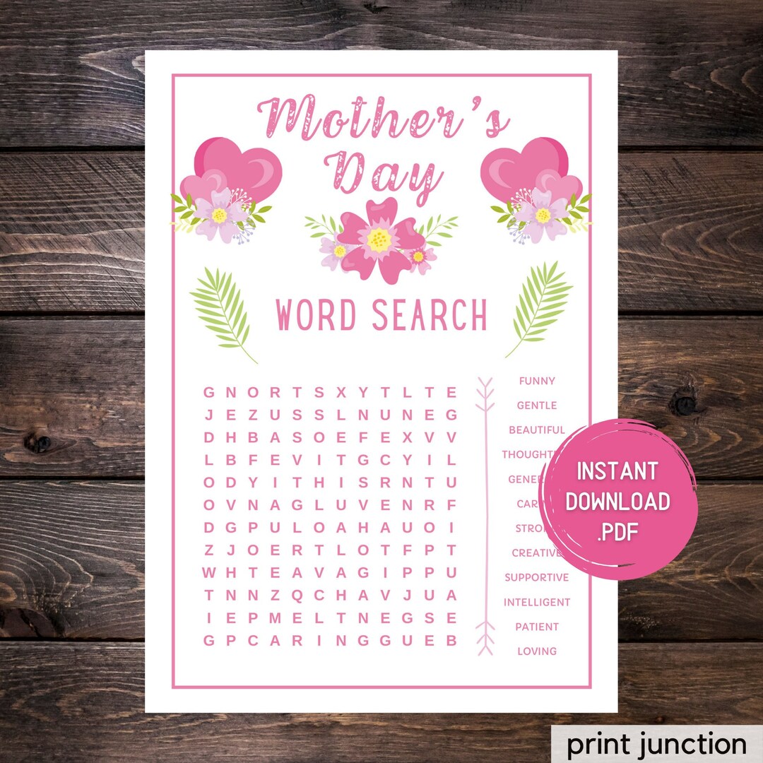 Mother's Day Word Search Game: Printable Activity (digital Download) - Etsy