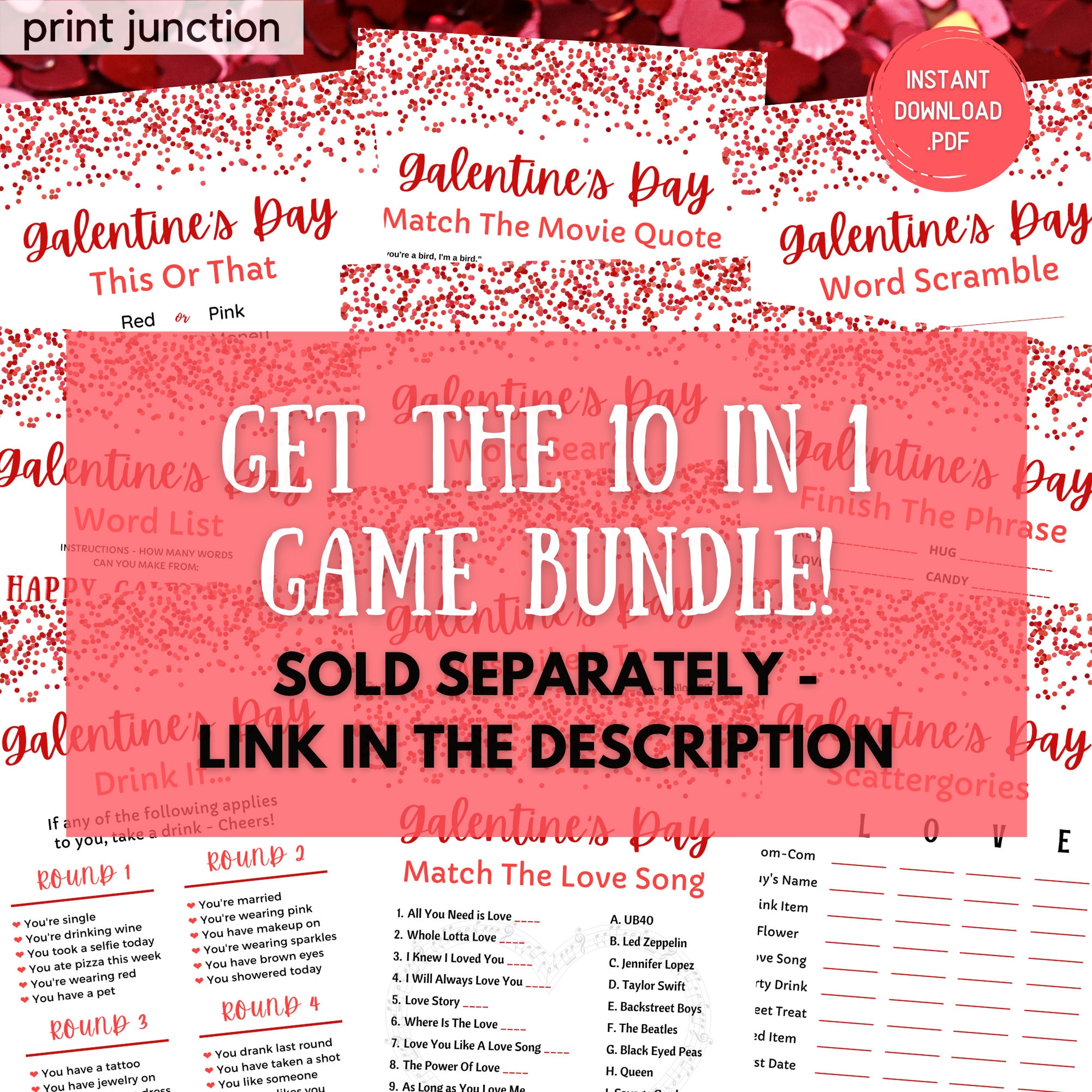 Valentine's Day Games - Galentines Party Printable - Match the Love ...