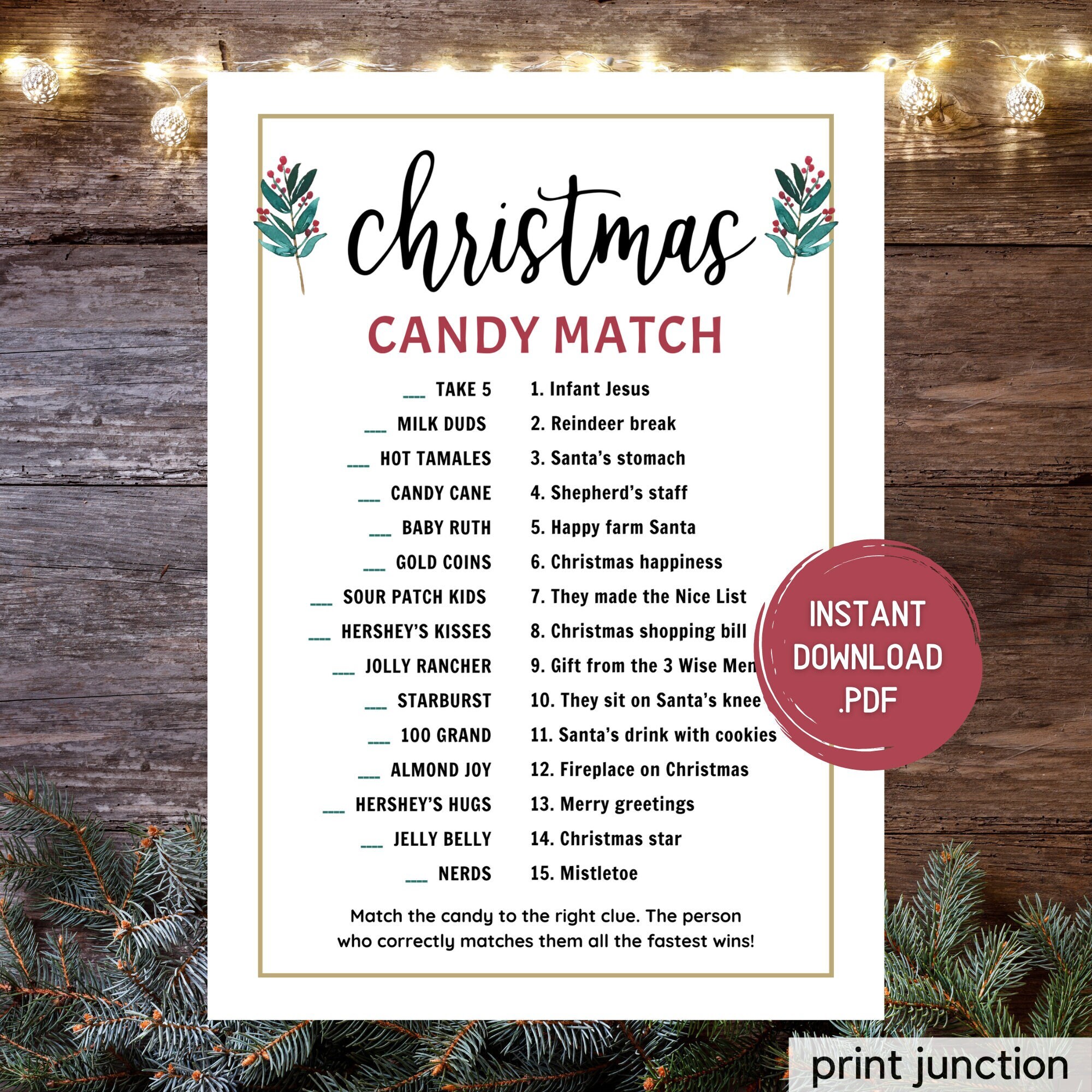 Christmas Candy Match Game, Christmas Trivia Printable Game, Christmas ...