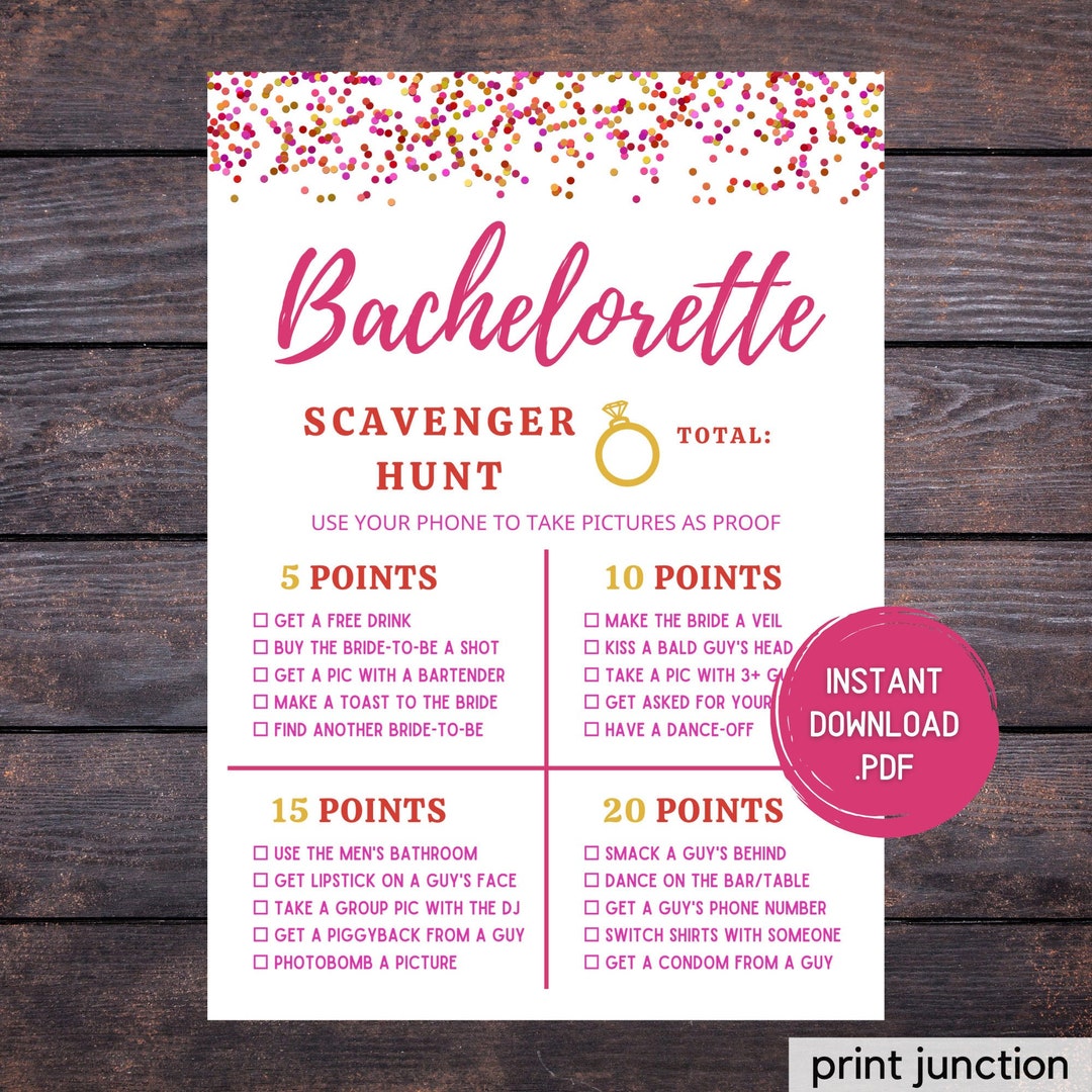 Bachelorette Scavenger Hunt Printable, Bachelorette Party Games, Fun ...
