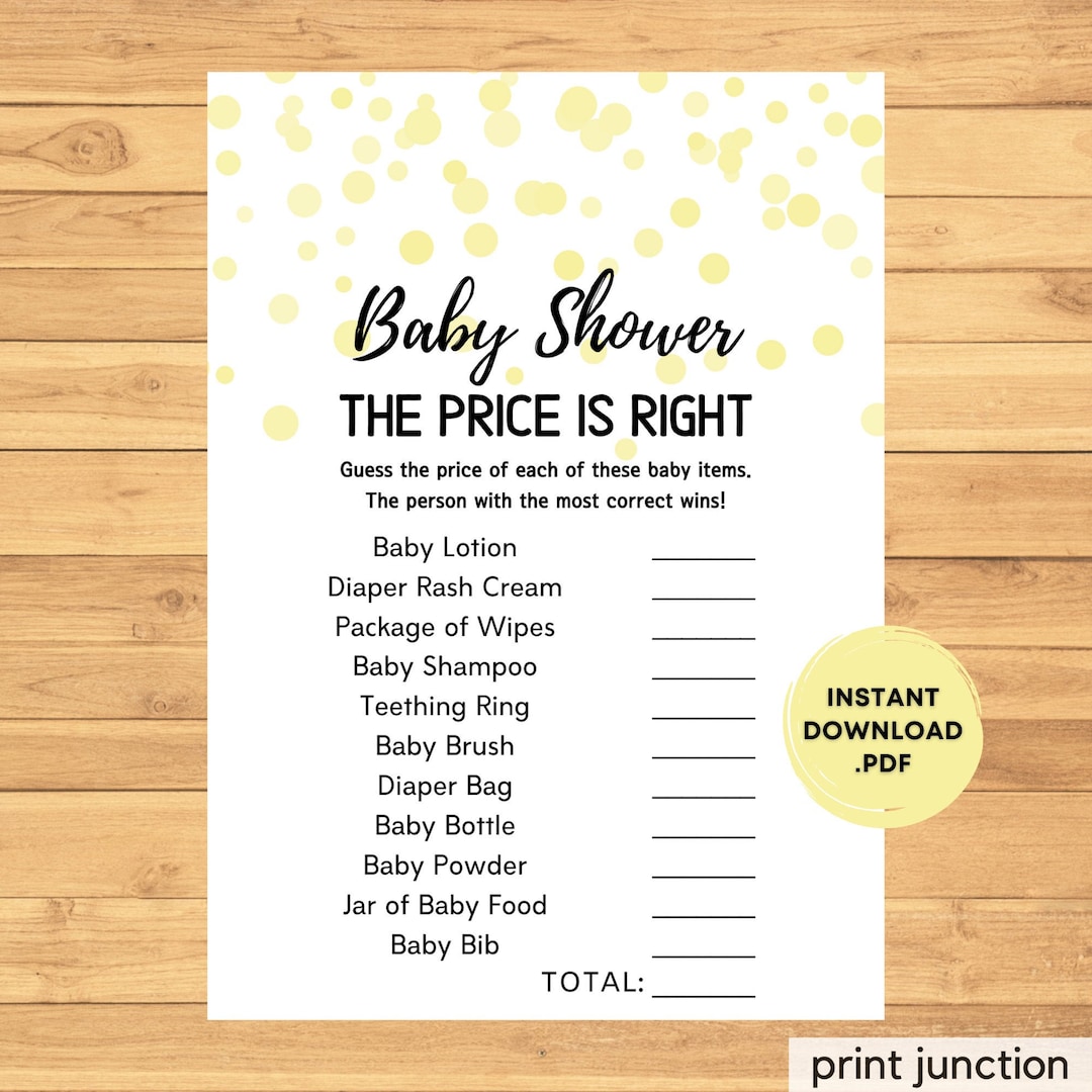 The Price is Right Baby Shower Game - Yellow Baby Shower - Shower Game ...