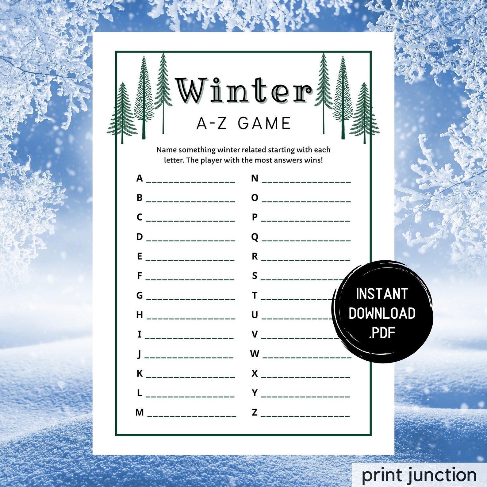 Winter A to Z Game, Winter Printable Games, Wintertime Activities ...