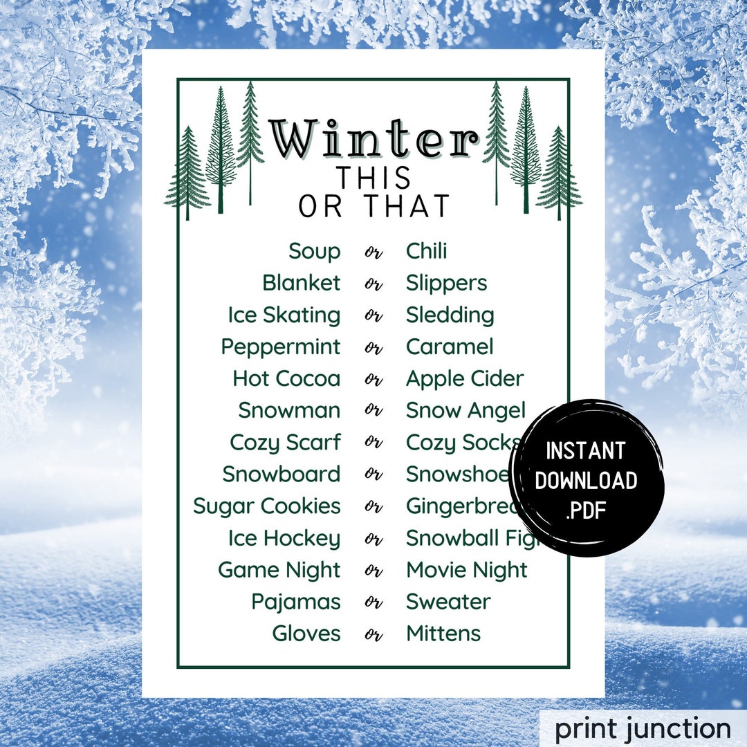 Winter Would You Rather Game, This or That, Printable Winter Games ...
