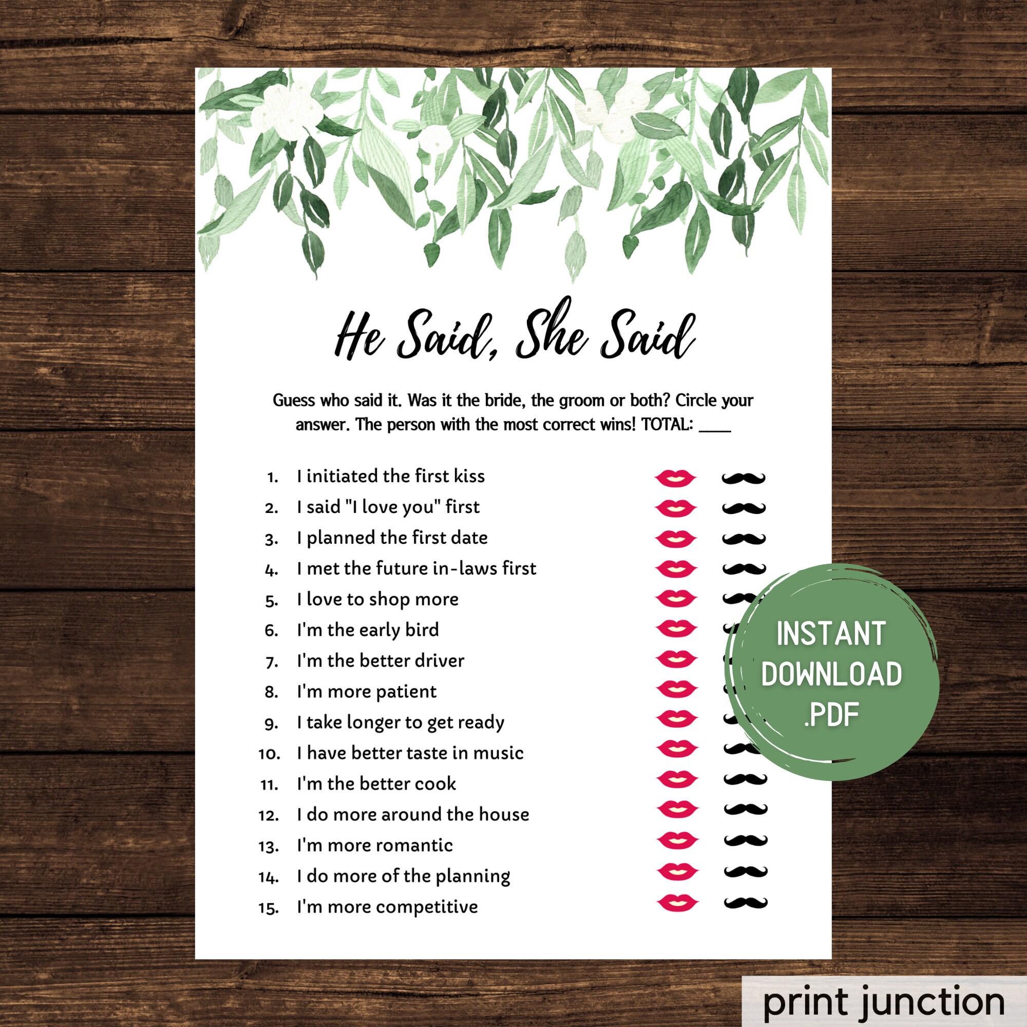 He Said She Said Bridal Shower Game Bride or Groom Game - Etsy Canada