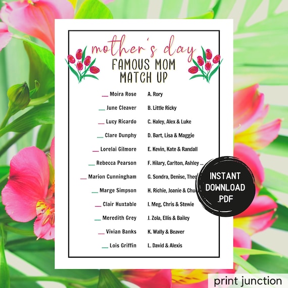 Mothers Day Games Famous TV Moms Match up Trivia Game | Etsy