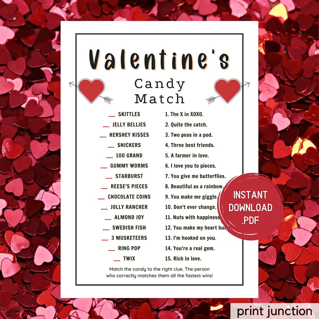 Valentines Day Candy Match Game, Valentines Day Printable Game, Match ...