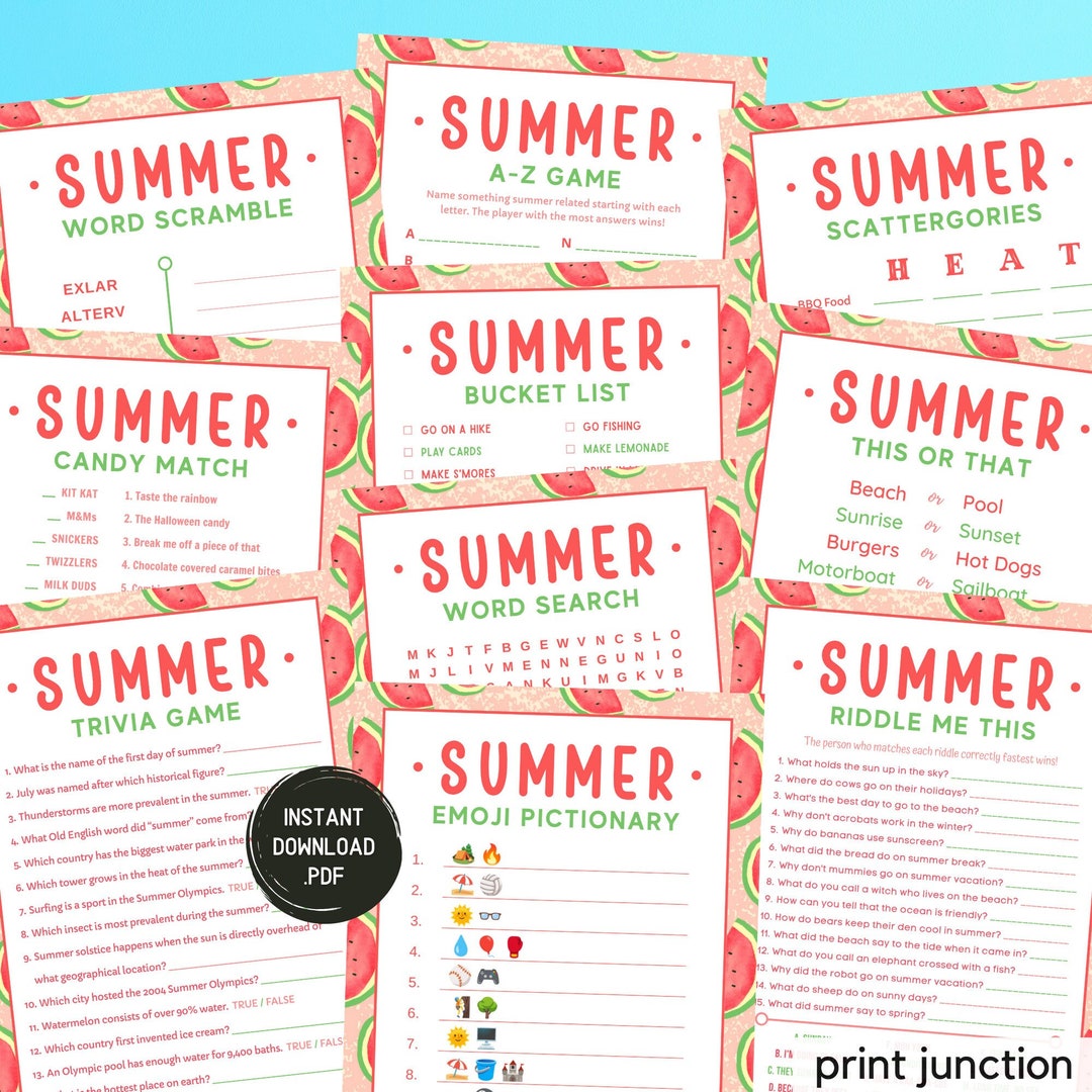 10 Summer Games Bundle, Printable Summer Games, Summertime Activities ...