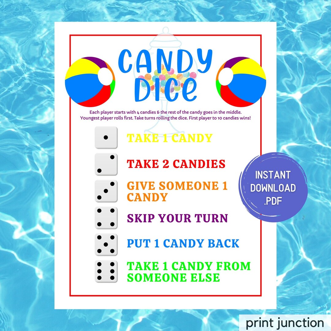 Candy Dice Game, Pool Party Games, Summer Party Games, Candy Game, Kids ...