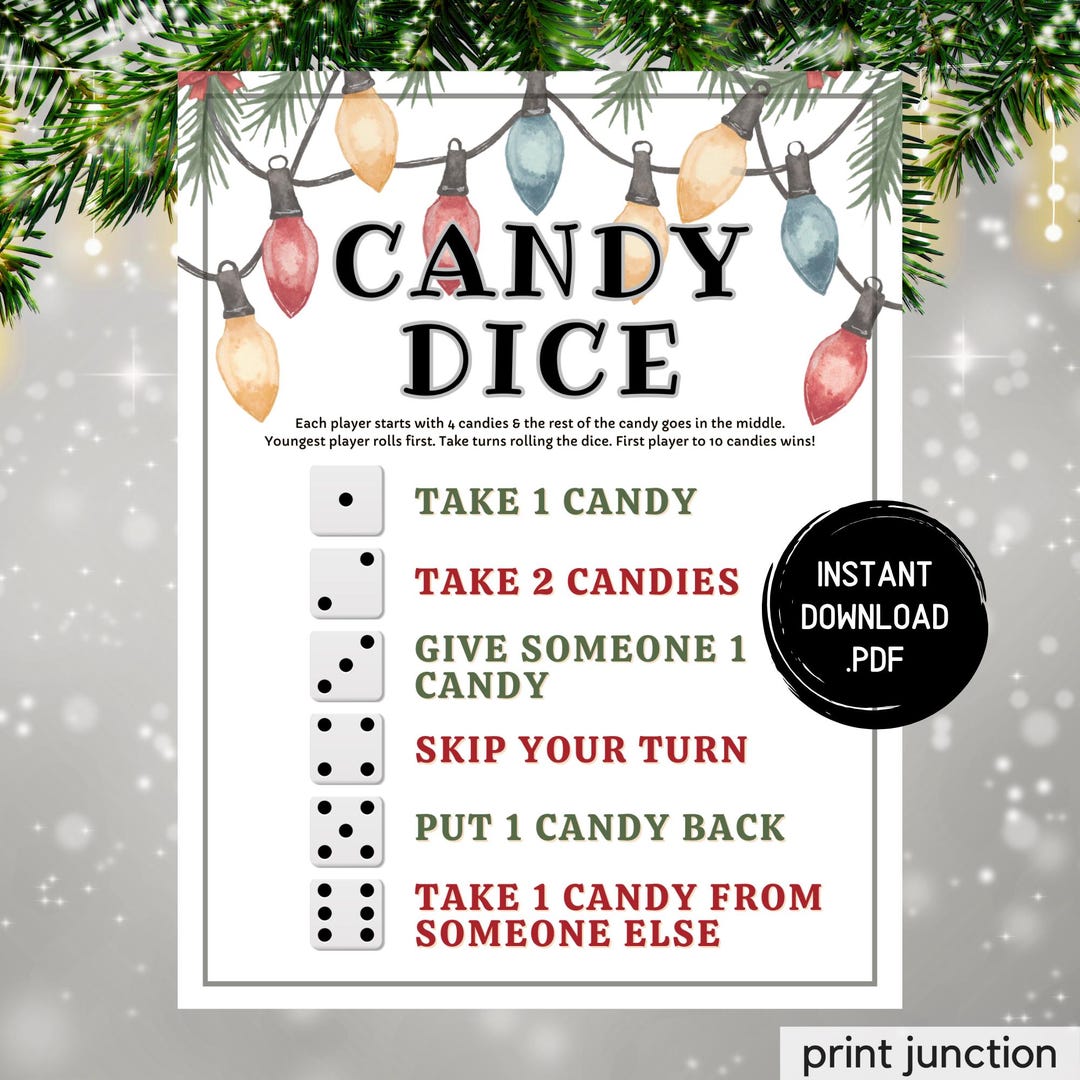Christmas Candy Dice Game, Printable Christmas Game, Christmas Party ...