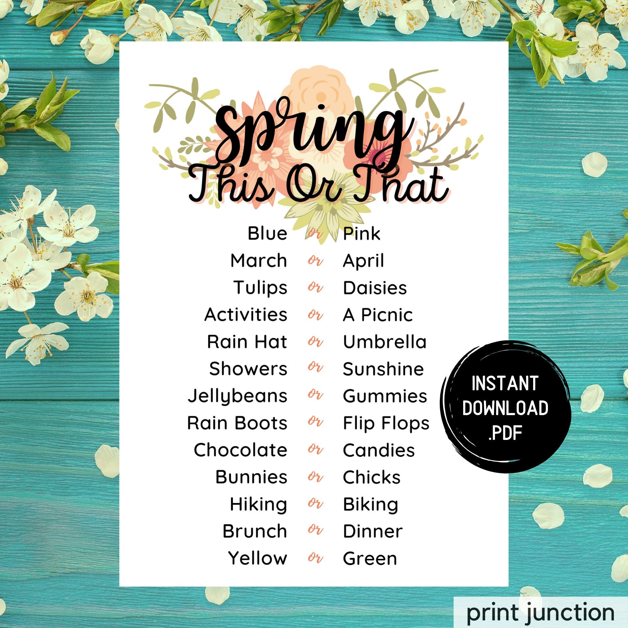 Spring This or That Game: Printable Activities for Kids (instant ...