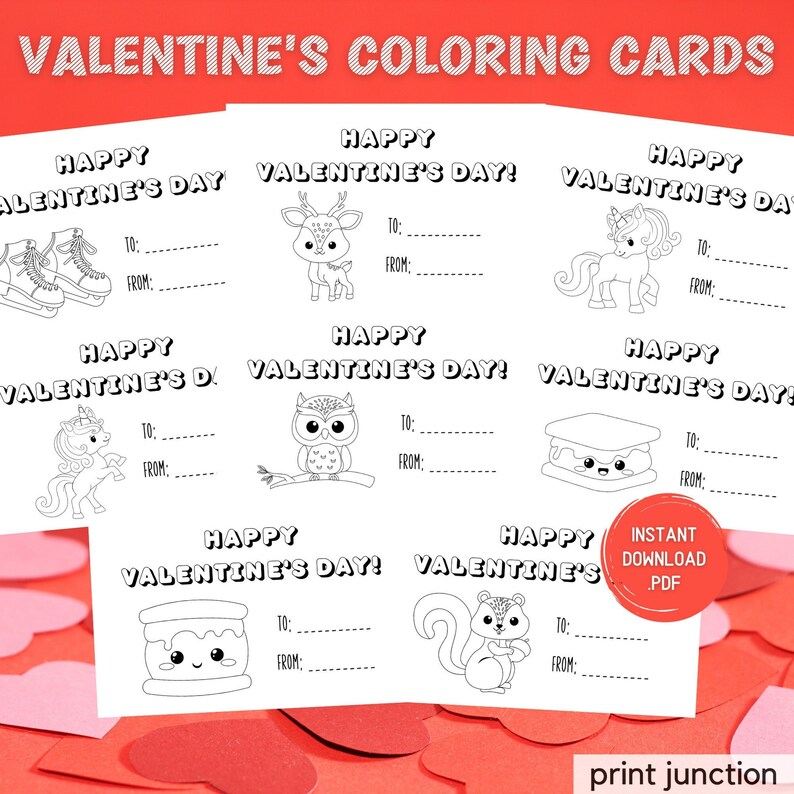 Valentines Coloring Cards, Printable Valentine's Day Cards, Kids ...