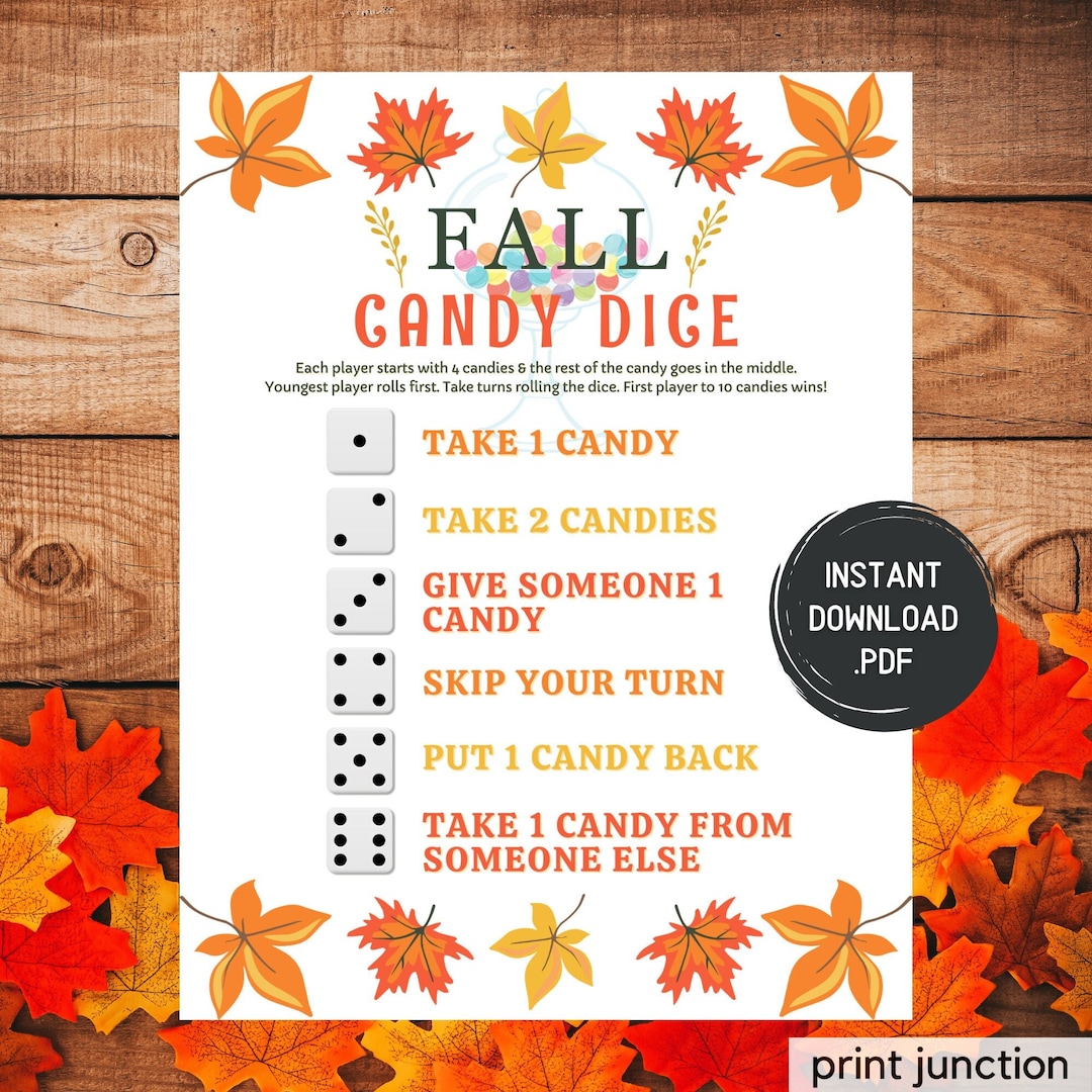 Candy Dice Game, Fall Game, Printable Fall Family Game, Fall Kids Games ...