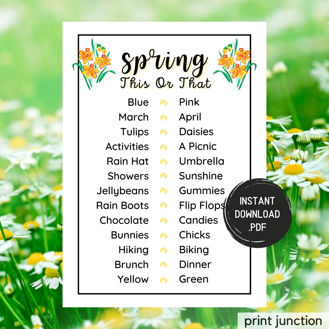 Spring Would You Rather Game, This or That, Printable Spring Games ...