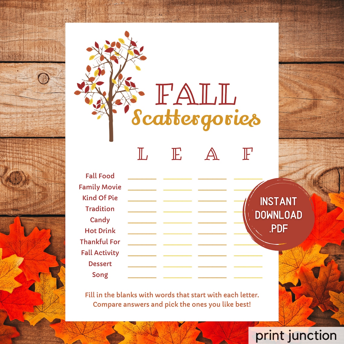 Thanksgiving Games Thanksgiving Scattergories Fall Scattergories Game ...