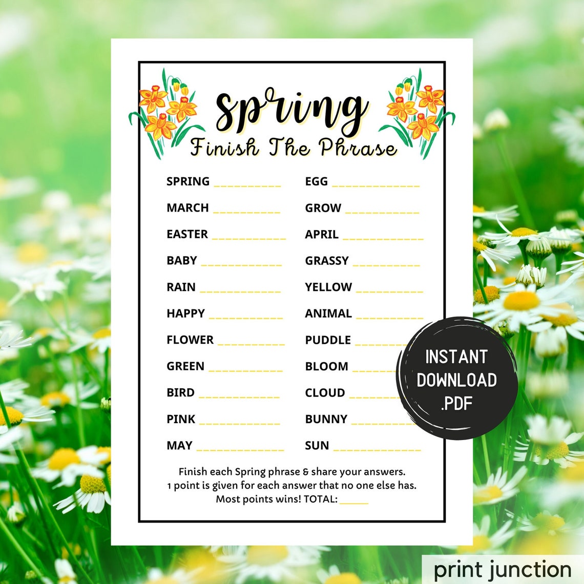 Spring Finish the Phrase Game: Printable Easter Activity (instant ...