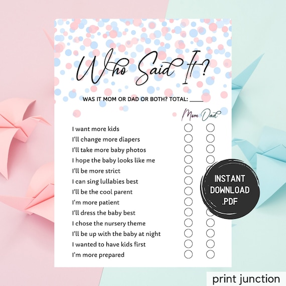 Who Said It Game Gender Reveal Party Games Mommy Or Daddy Etsy