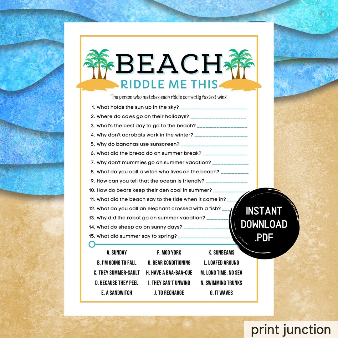 Beach Riddle Game: Printable Summer Trivia (PDF Download) - Etsy