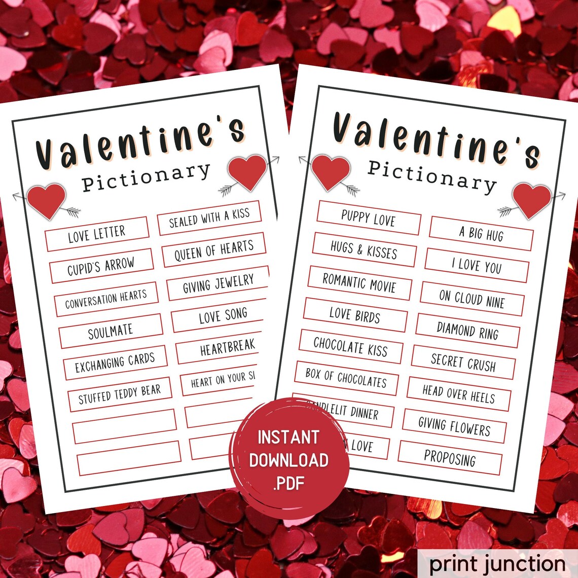 Valentines Day Pictionary Game, Printable Party Game, Valentine's Party ...