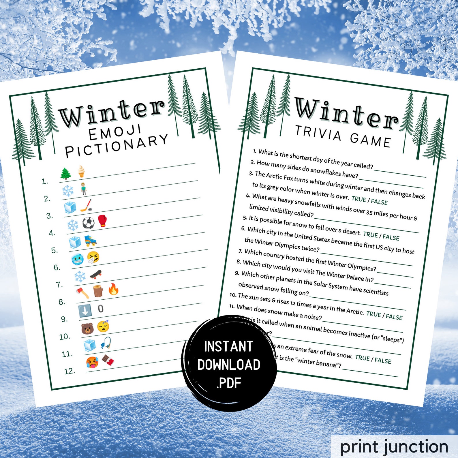 10 Winter Games Bundle, Printable Winter Games, Wintertime Activities ...