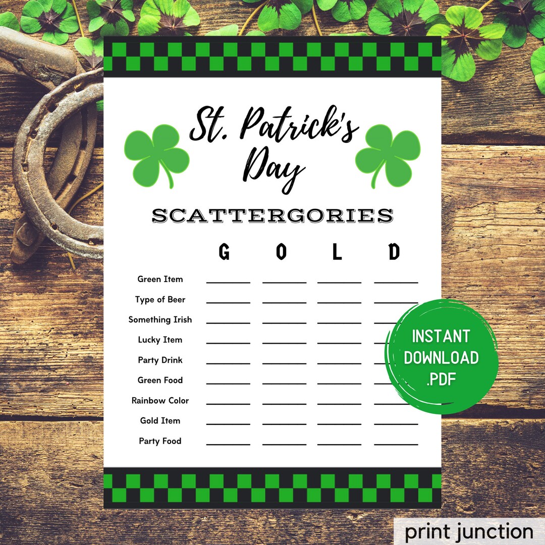 St Patricks Day Scattergories Game, Printable St Patricks Game, St ...