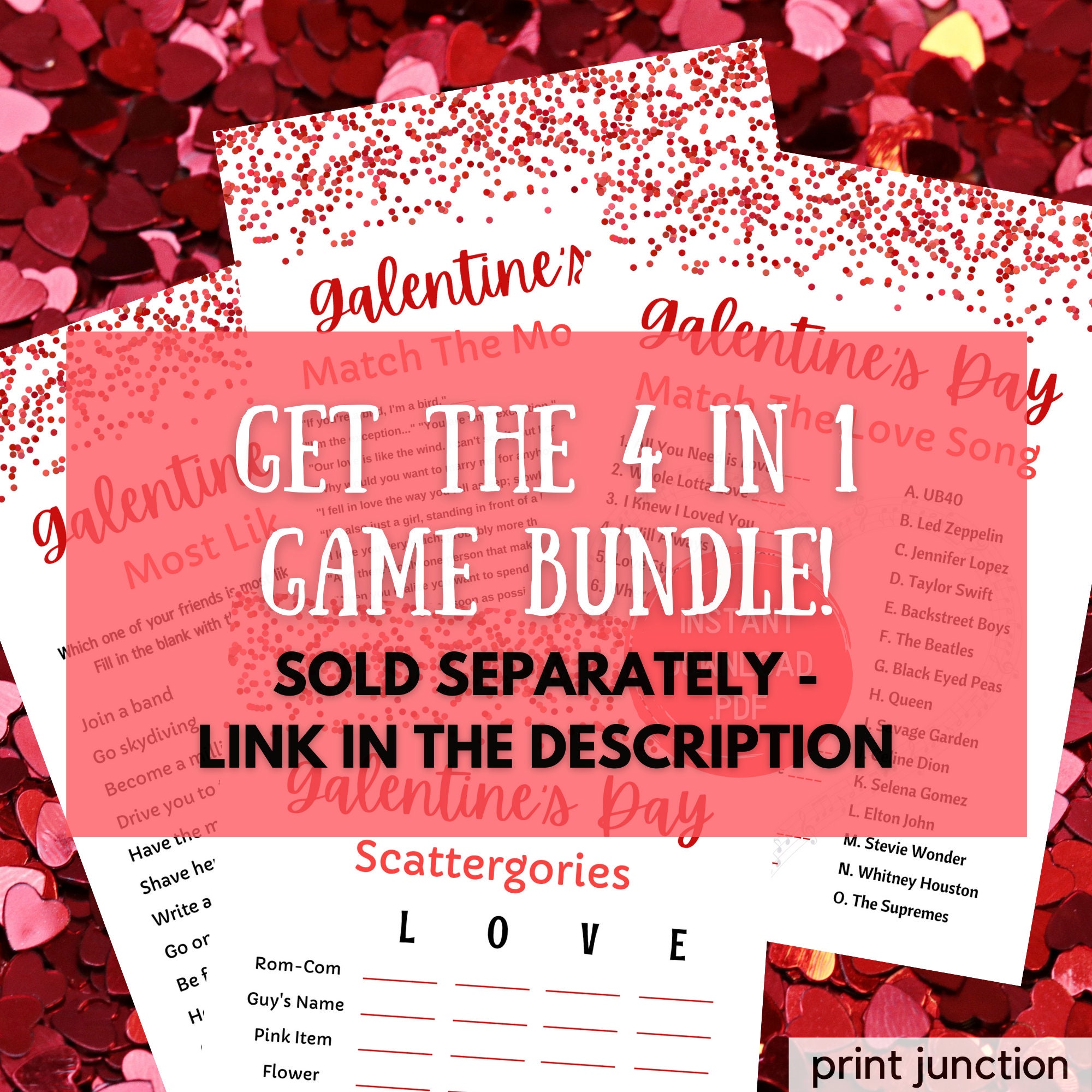 Valentine's Day Games - Galentines Party Printable - Match the Love ...