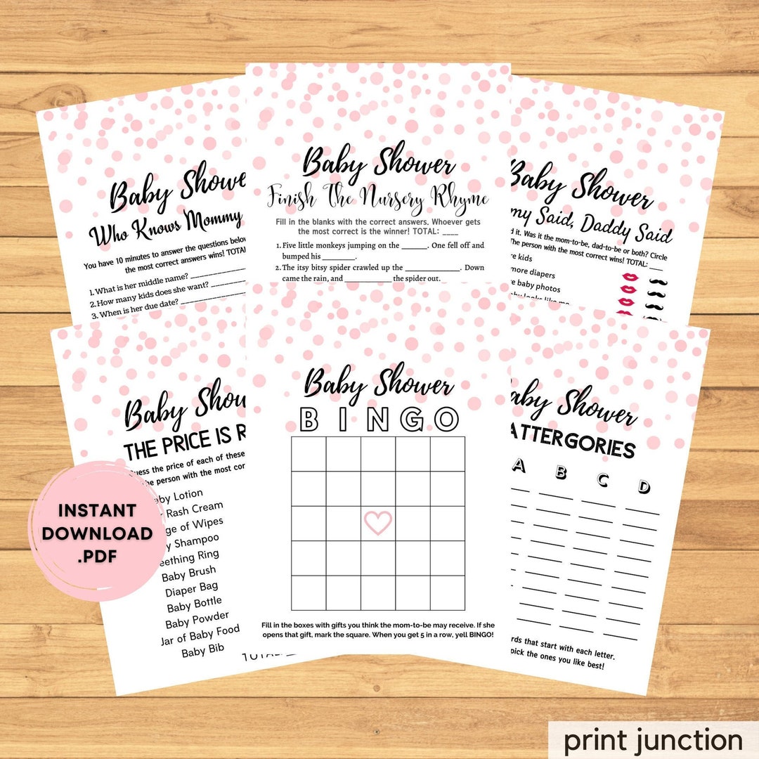 Pink Baby Shower Games Bundle: Bingo, Scattergories (digital Download ...