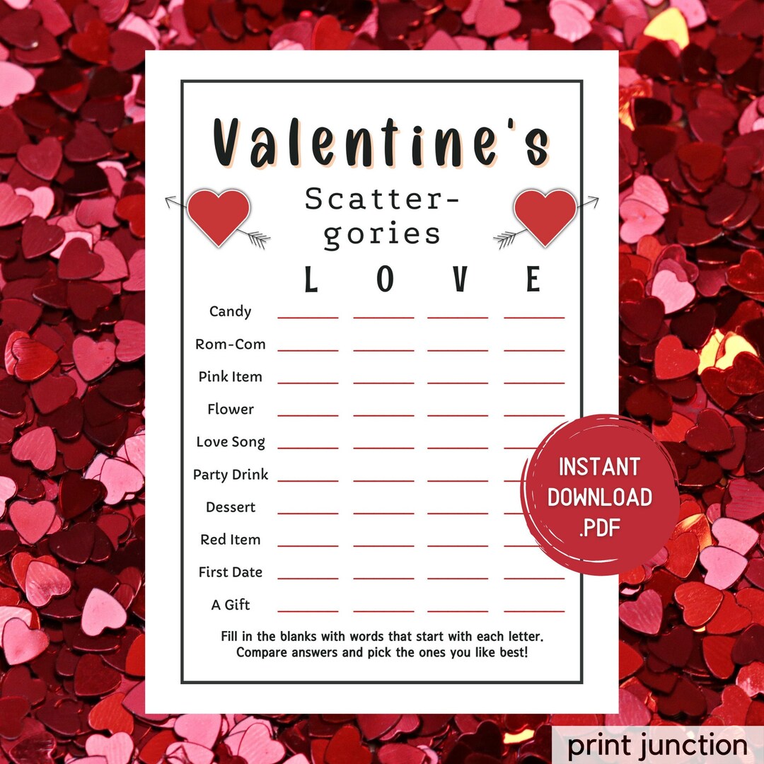 Valentines Day Games, Scattergories, Valentine's Printable, Games for ...