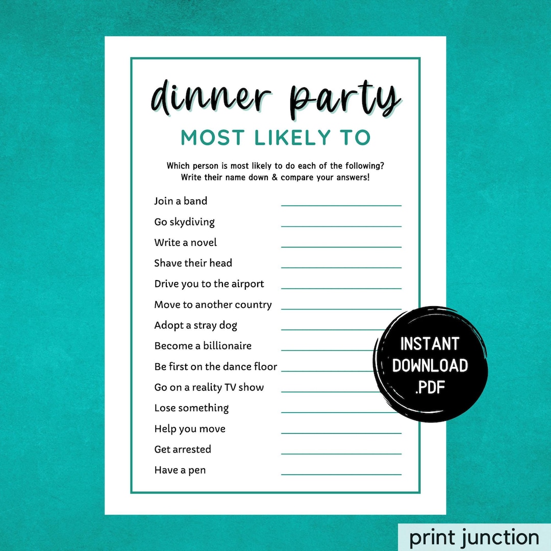 Dinner Party Game, Printable Dinner Party Games, Dinner Games, Dinner ...