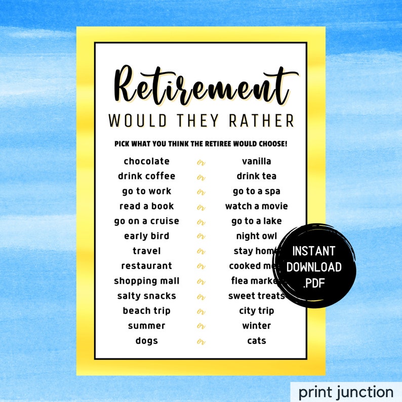 Retirement Party Games, Retirement Would They Rather Game, Fun ...
