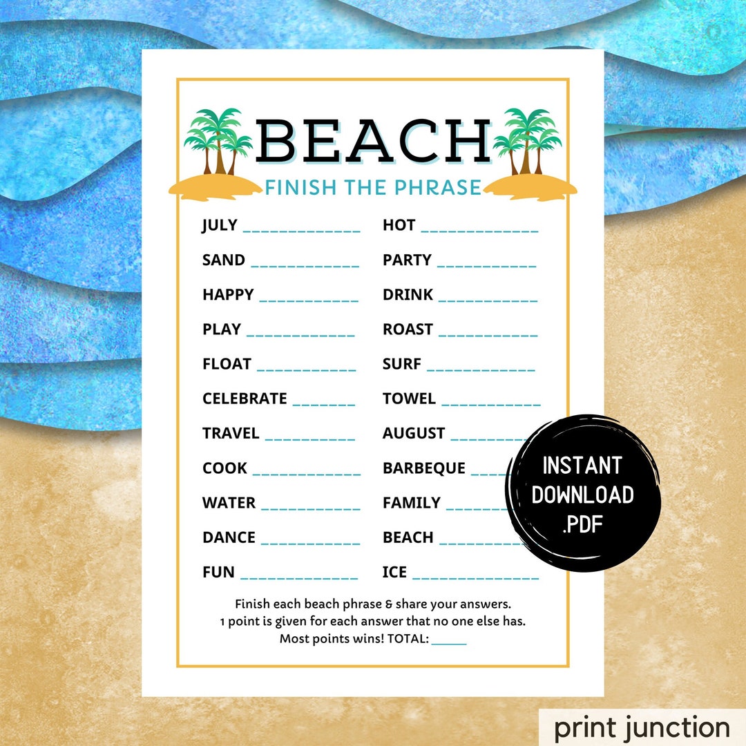 Beach Finish the Phrase Game: Printable Summer Activity (PDF Download ...