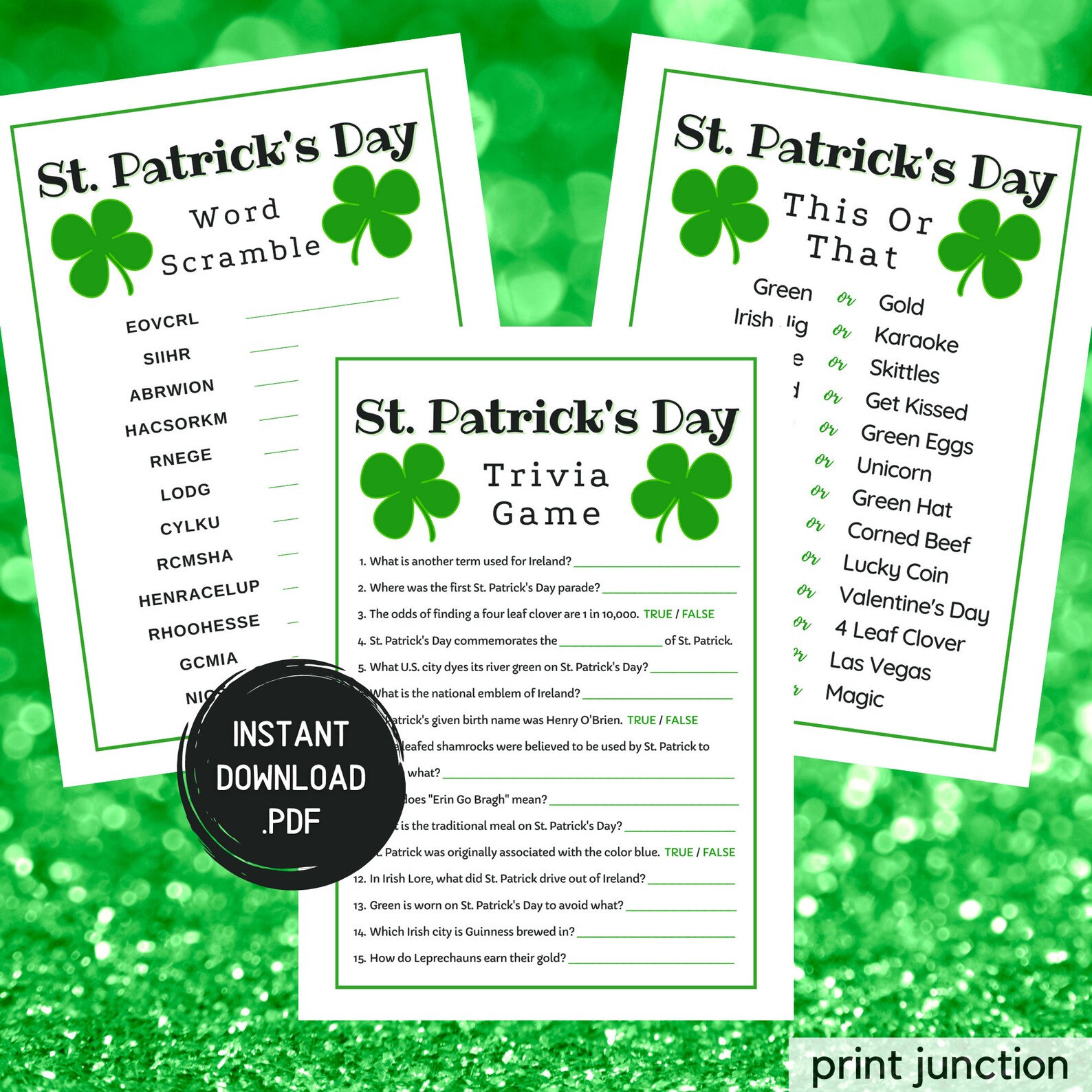 St Patricks Day Games, St Patricks Party Games, St Patrick's Printable ...