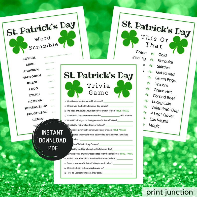 St Patricks Day Games, St Patricks Party Games, St Patrick's Printable ...