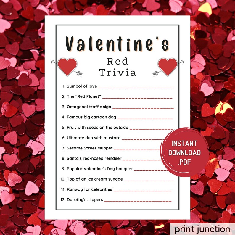 Valentines Day Trivia Game Printable Valentines Party Game
