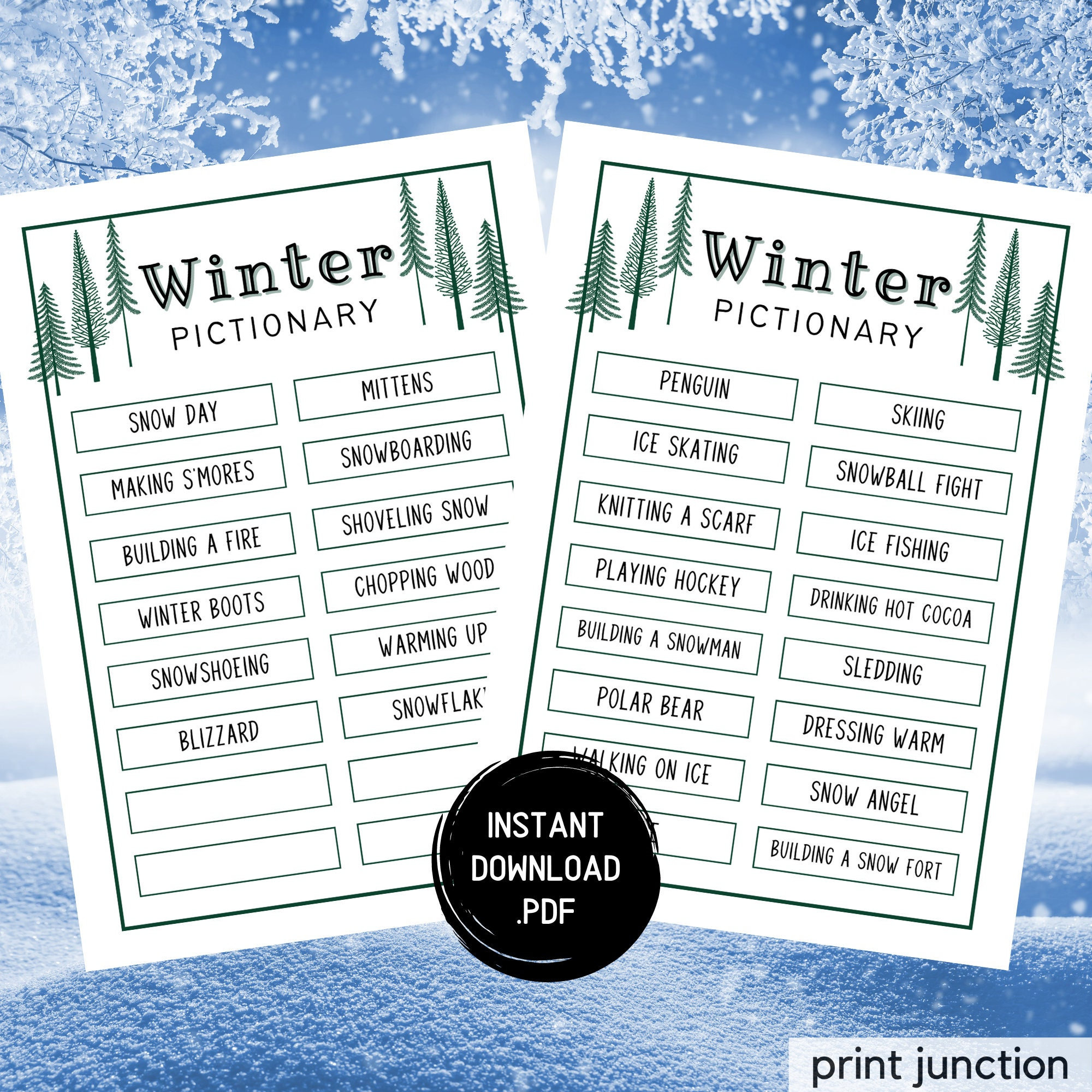 Winter Pictionary Game, Printable Winter Games, Wintertime Activities ...