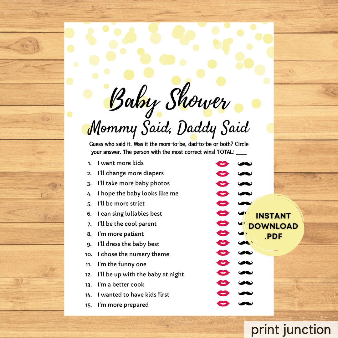 Mommy Said Daddy Said Baby Shower Game - Gender Neutral Baby Shower ...