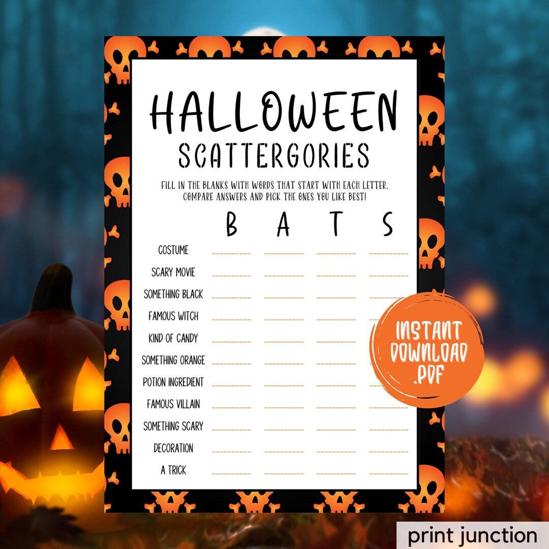 Halloween Scattergories Game: Printable Party Games (instant Download ...