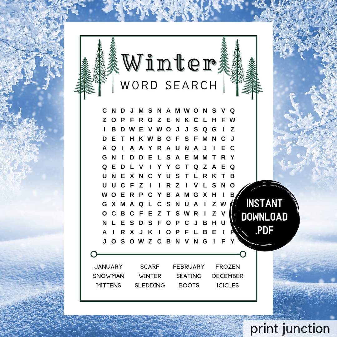 Winter Word Search Puzzle, Printable Classroom Game, Winter Games ...
