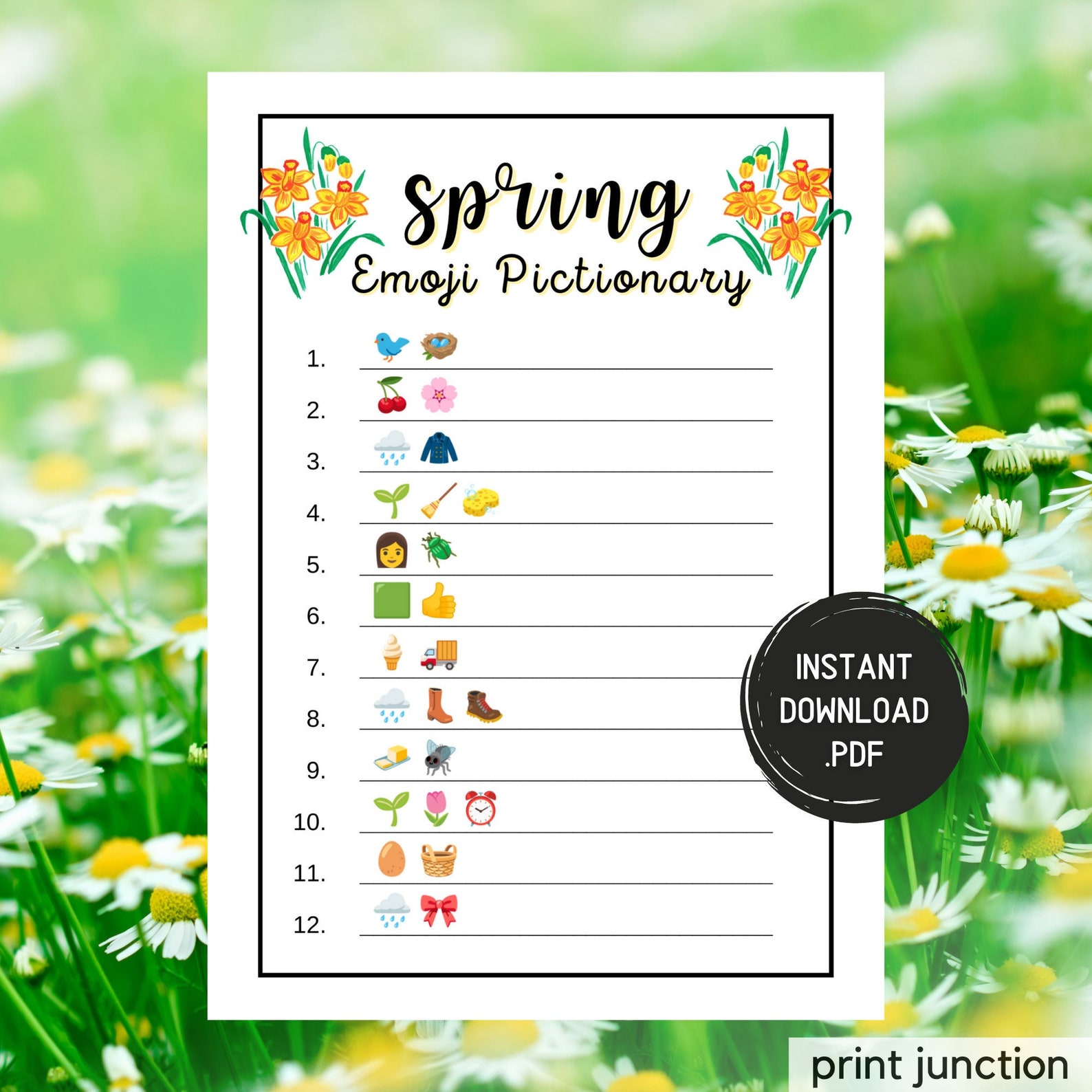 Spring Emoji Pictionary Game: Printable Party Activity (instant ...