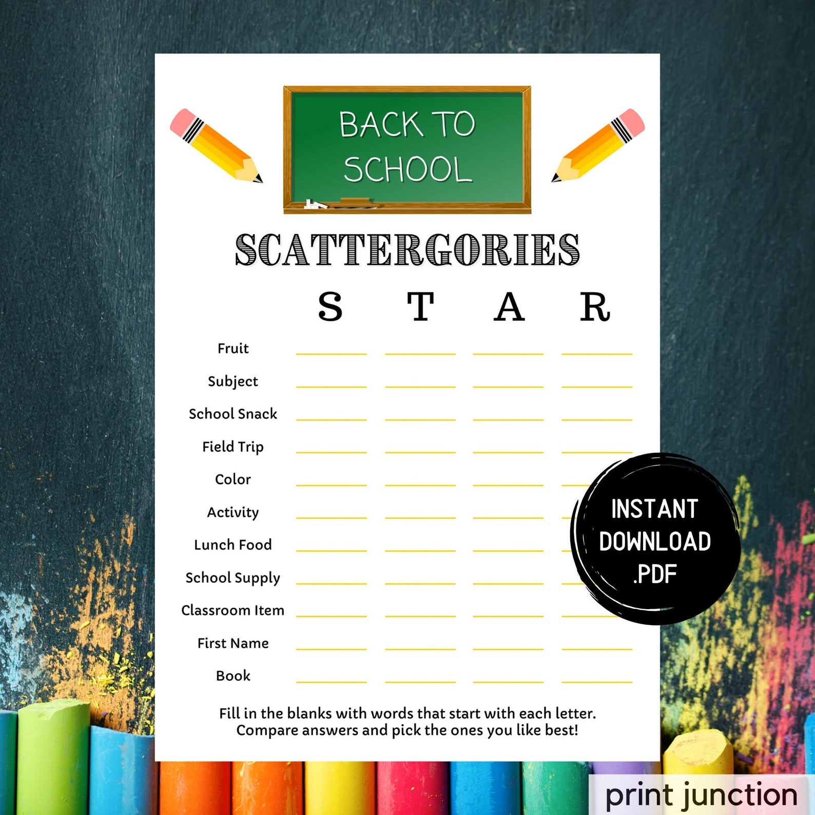 Back to School Game, Scattergories, First Day of School Activity ...