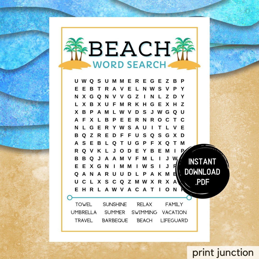 Beach Word Search Game: Printable Summer Activity (PDF Download) - Etsy