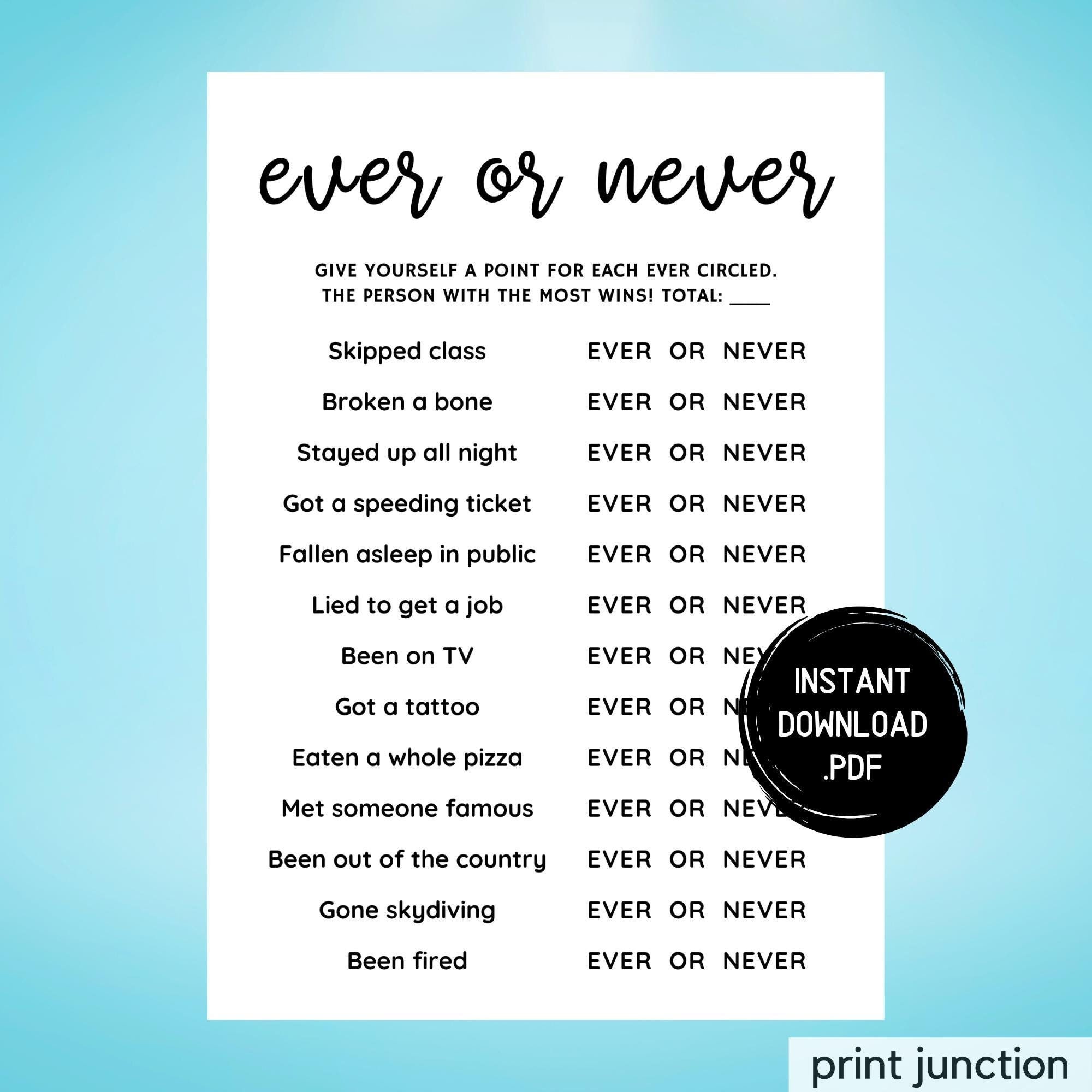Ever or Never Icebreaker Game: Office Party Printable (PDF) - Etsy