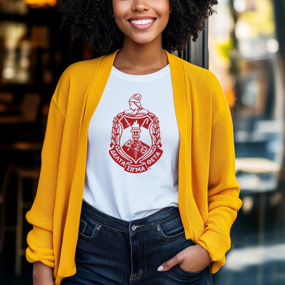 White and Red Delta Short Sleeve Shield Tshirt Flock Design UNISEX Size ...