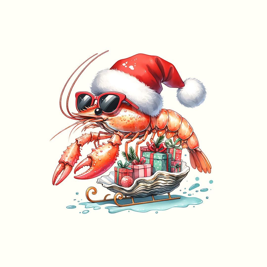 Cajun Christmas Clipart, Watercolor Cajun Shrimp Clip Art, Christmas ...