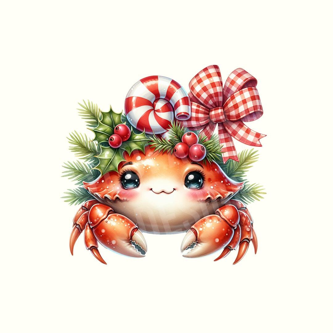 Coastal Christmas Clipart PNG, Crab, Surfing Santa Clip Art, Beach ...