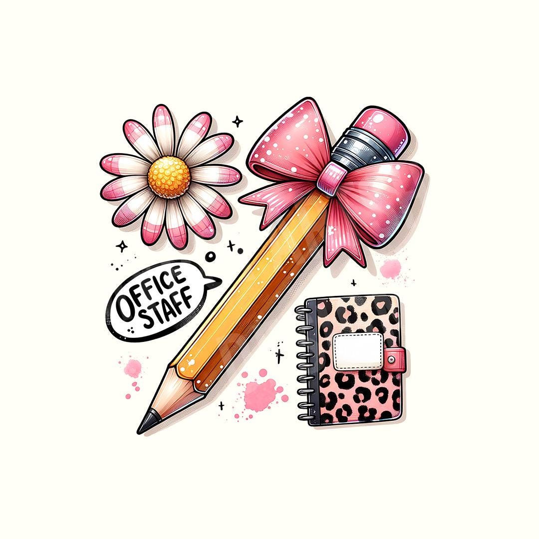 Office Staff Pencil Bow Png, Preppy Front Office Sublimation Design ...