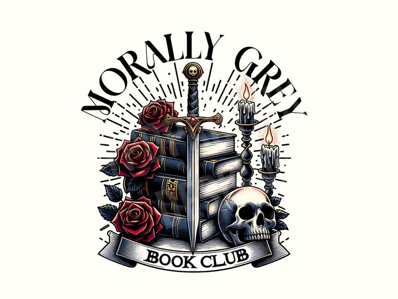 Morally Grey Book Club Png Bookish Png Floral Skull Book Lover Gift Svg ...